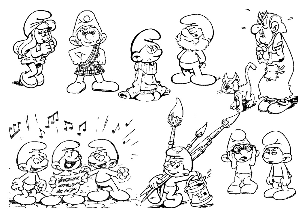 Pitufos para colorear, pintar e imprimir
